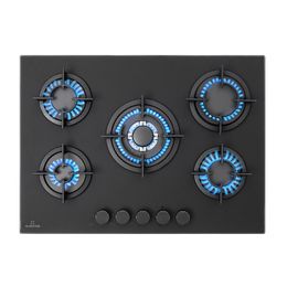 Klarstein Firetale Gaskochfeld 5-flammig 70 cm Aluminium-Brenner inkl. Schlauch und Druckminderer Schwarz 5 Brenner