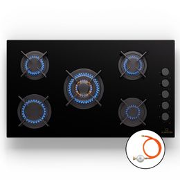 Klarstein Goldflame 5 Gaskochfeld 5-flammig autark Side-Control Erdgas/Propangas Glaskeramik schwarz