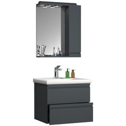 Vcm 3-tlg. Waschplatz Waschtisch Unterschrank 60 cm Badm&ouml;bel Set mit Keramik Waschbecken grifflose Schubladen Spiegelschrank Komplettset Silora L
