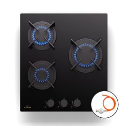 Klarstein Goldflame Gaskochfeld 3-flammig Messing-Brenner Glaskeramik schwarz