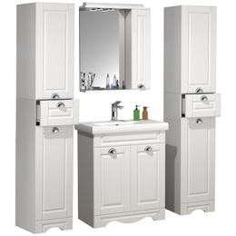 Vcm 5-tlg. Waschplatz Waschtisch Breite 60 cm Badm&ouml;bel Set Waschbecken Spiegelschrank Hochschrank Landhaus Casalo L