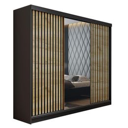 Kier Furniture Schiebet&uuml;renschrank, Schwarz, Honigeiche, Holzwerkstoff, 200x205x59 cm, Schlafzimmer, Kleiderschr&auml;nke, Schwebet&uuml;renschr&auml;nke