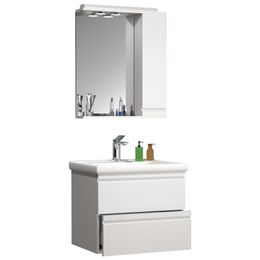 Vcm 3-tlg. Waschplatz Waschtisch Unterschrank 60 cm Badm&ouml;bel Set mit Keramik Waschbecken grifflose Schubladen Spiegelschrank Komplettset Silora L