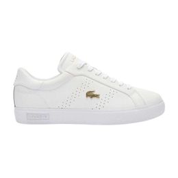 Lacoste - "Powercourt 2.0" Sneaker f&uuml;r Damen, Leder (Wei&szlig;/Gold)