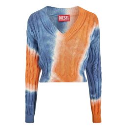 Diesel - "Janel" Kurzes Sweatshirt f&uuml;r Damen, V-Ausschnitt (Orange/Blau)