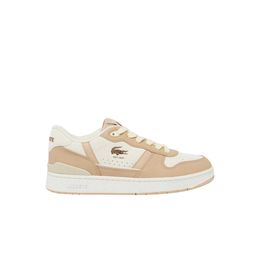 Lacoste - "T-Clip Set" Blockfarben Sneaker f&uuml;r Damen, Beschichtetes Leder, Flach (Braun)