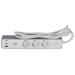 Steckdosenleiste mit Schalter und 3 USB-Ports wei&szlig;/grau 3-fach