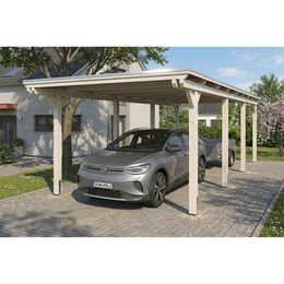 Skan Holz Einzelcarport 'Emsland' wei&szlig; 340 x 846 cm mit Stahl-Dachplatten