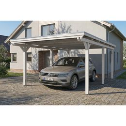 Skan Holz Einzelcarport 'Emsland' wei&szlig; 402 x 604 cm mit Stahl-Dachplatten