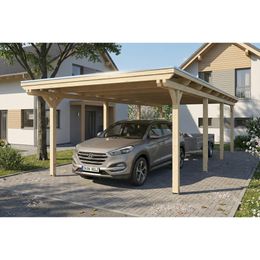 Skan Holz Einzelcarport 'Emsland' naturfarben 402 x 846 cm mit Stahl-Dachplatten
