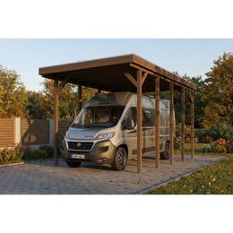 Skan Holz Caravan-Carport 'Friesland' nussbaumfarben 402 x 708 cm, mit Stahl-Dachplatten