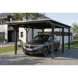 Skan Holz Einzelcarport 'Emsland' anthrazit 340 x 604 cm mit Stahl-Dachplatten und Antikondensvlies