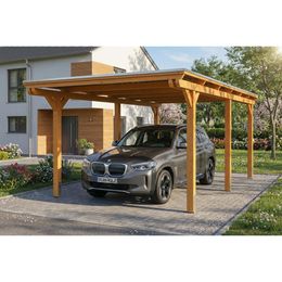 Skan Holz Einzelcarport 'Emsland' Eiche hell 340 x 604 cm mit EPDM-Dach