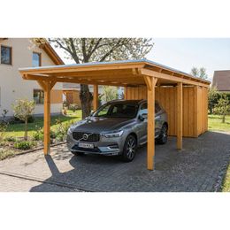 Skan Holz Einzelcarport 'Emsland' Eiche hell 340 x 846 cm mit Stahl-Dachplatten
