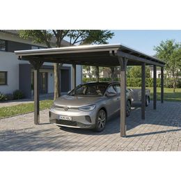 Skan Holz Einzelcarport 'Emsland' schiefergrau 340 x 846 cm mit Stahl-Dachplatten