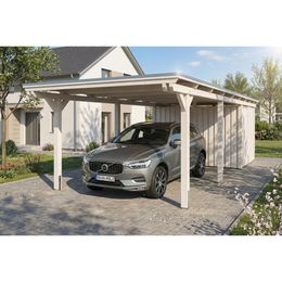 Skan Holz Einzelcarport 'Emsland' wei&szlig; 340 x 846 cm mit EPDM-Dach mit Abstellraum