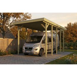 Skan Holz Caravan-Carport 'Friesland' gr&uuml;n impr&auml;gniert 402 x 708 cm, mit Stahl-Dachplatten