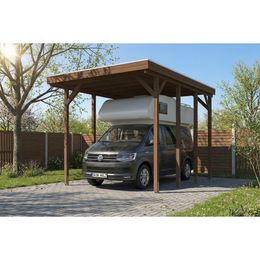 Skan Holz Caravan-Carport 'Friesland' nussbaumfarben 402 x 555 cm mit Stahl-Dachplatten