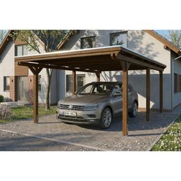 Skan Holz Einzelcarport 'Emsland' nussbaumfarben 402 x 604 cm mit EPDM-Dach