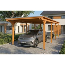 Skan Holz Einzelcarport 'Emsland' Eiche hell 340 x 846 cm mit EPDM-Dach