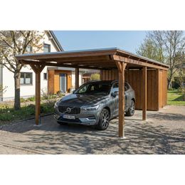 Skan Holz Einzelcarport 'Emsland' nussbaumfarben 340 x 846 cm mit EPDM-Dach