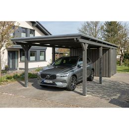 Skan Holz Einzelcarport 'Emsland' schiefergrau 340 x 846 cm mit EPDM-Dach