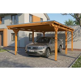 Skan Holz Einzelcarport 'Emsland' Eiche hell 402 x 604 cm mit EPDM-Dach