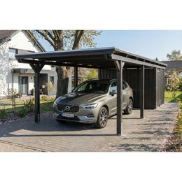 Skan Holz Einzelcarport 'Emsland' anthrazit 340 x 846 cm mit Stahl-Dachplatten