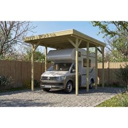 Skan Holz Caravan-Carport 'Friesland' gr&uuml;n impr&auml;gniert 402 x 555 cm, mit Stahl-Dachplatten