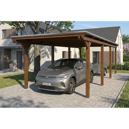 Skan Holz Einzelcarport 'Emsland' nussbaumfarben 340 x 846 cm mit EPDM-Dach