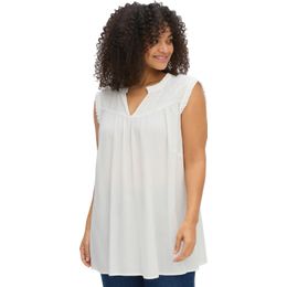 sheego Damen &Auml;rmellose Bluse mit R&uuml;schen und Stickerei ecru Gr&ouml;&szlig;e 44
