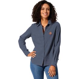 CR&Eacute;ATION L Damen Baumwollbluse mit krempelbaren &Auml;rmeln rauchblau Gr&ouml;&szlig;e 38