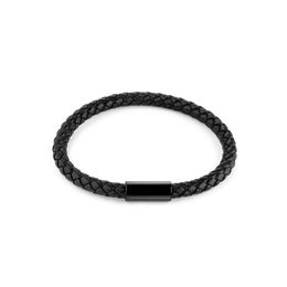ZEEme Stainless Steel Armband Edelstahl Leder schwarz 21cm