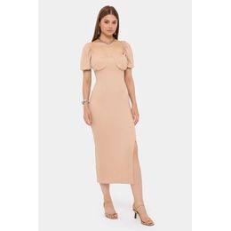 Herzen-Ausschnitt Puff&auml;rmel Midi-Kleid mit Schlitzen an der Seite