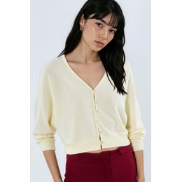 V-Ausschnitt Geripptes Crop-Cardigan