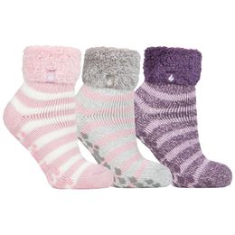 Womens Fluffy Slipper Bed Socks with Grips | Heat Holders | 3 Pair Multipack | Ladies Warm Fleece Lined Non Slip Socks | Winter Gifts for Her - Pack 8
