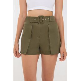 Baumwoll-Hohe-Taille-Shorts mit Tasche und G&uuml;rteldetail