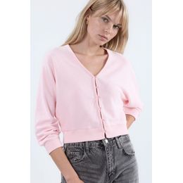 V-Ausschnitt Rippenstrick Cropped Cardigan