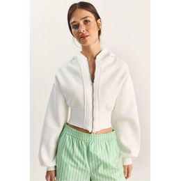 Kapuzensweatshirt im Slim Fit mit Rippstrick und cropped L&auml;nge