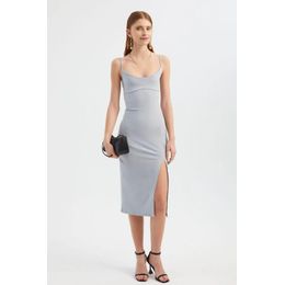 Scoop-Hals Spaghetti-Tr&auml;ger Midi Bodycon Kleid mit seitlichem Schlitz