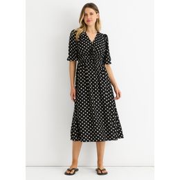 Schwarzes Punktedruck Shift Midikleid mit geraffter Taille