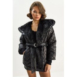 Kapuzendetail-Jacke aus Kunstfell