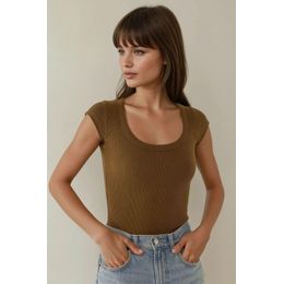Schlankes Passform Scoop-Neck Ripp-Crop-Top