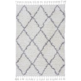 Hochflor-Teppich CarpetFine "Eddy", wei&szlig;, B:200cm H:30mm L:250cm, Polyester, Teppiche, Fransenteppich, Shaggy, auch als L&auml;ufer und in quadratisch, mit Fransen, Wohnzimmer