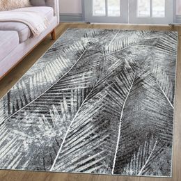 Teppich OTTO HOME "Kiliv, modernes Blatt Design" Gr. 8, grau, B:280cm H:9mm L:380cm, Kunstfaser, Teppiche, Teppich, mit besonders weichem Flor, Kurzflor