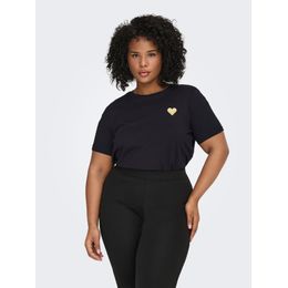 T-Shirt Only CARMAKOMA "CARKITA LIFE S/S LOGO TOP JRS NOOS", Damen, Gr. L, schwarz print:gold glitter heart, Jersey, Obermaterial: 100% Baumwolle, bedruckt, regular fit normal, Rundhals, Shirts T-Shirt, Baumwolle, regular fit