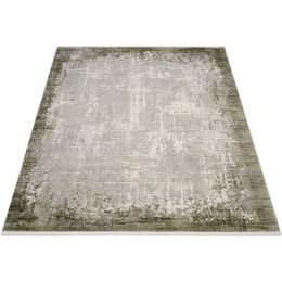 Teppich WK Wohnen "BORDER", grau (grau, gr&uuml;n), B:140cm H:8mm L:200cm, Polyacryl, Viskose, Teppiche, Teppich, hochwertiger Viskoseanteil, samtweiche Oberfl&auml;che mit 3 D Effekt