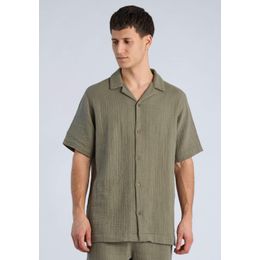 Kurzarmhemd LINDBERGH "Freizeithemd (Kurzarm) Regular Box Fit", Herren, Gr. L, Normalgr&ouml;&szlig;en, gr&uuml;n (dk khaki), Obermaterial: 100% Baumwolle, Hemden