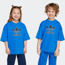 T-Shirt adidas originals "TREFOIL KIDS", M&auml;dchen, Gr. 128, blau, Obermaterial: 100% Baumwolle, Rundhals, Shirts T-Shirt, lockere Passform, f&uuml;r Kinder, aus Baumwolle, mit Single Jersey
