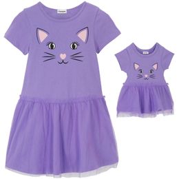 Midikleid bonprix, M&auml;dchen, Gr. 104/110, N-Gr, lila (helllila), Obermaterial: 100% Baumwolle. Netz: 100% Polyester, regular fit, Kleider Midikleid, aus Baumwolle und Polyester, Regular Fit, mit T&uuml;ll-Detail am Rock